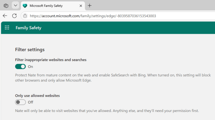 Family Safety Content Filtering – text/plain